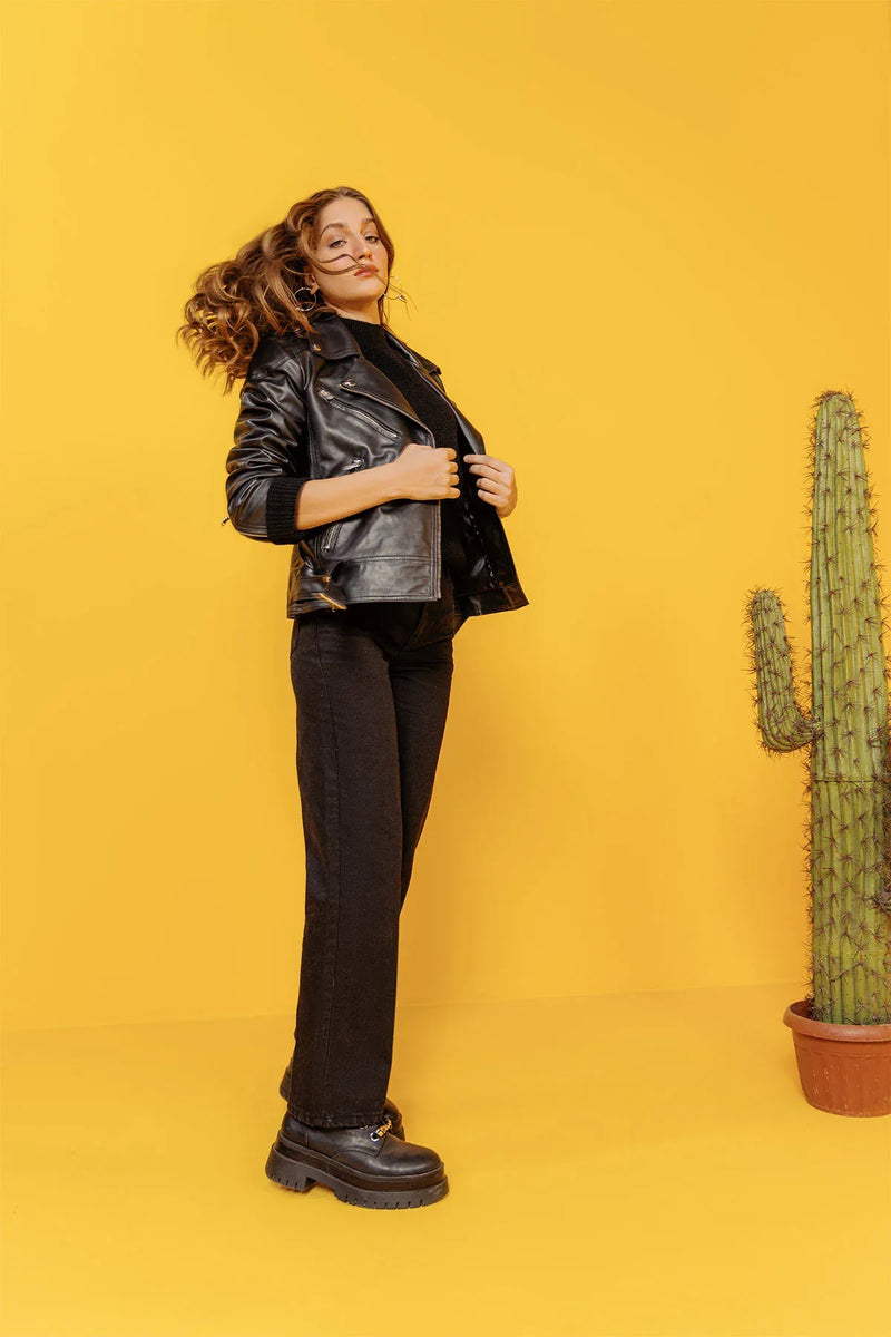 Girl's Leather Biker Jacket Black – MEME