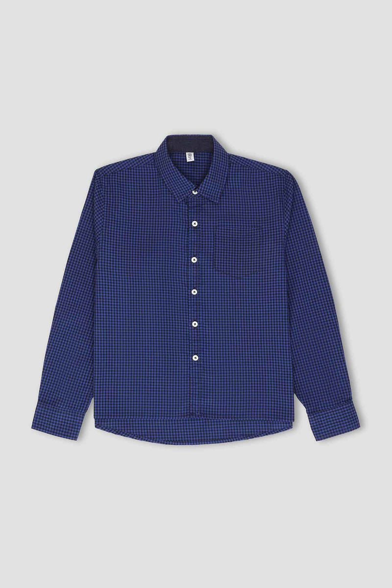 Boy's Checkered Button Down Blue Check – MEME