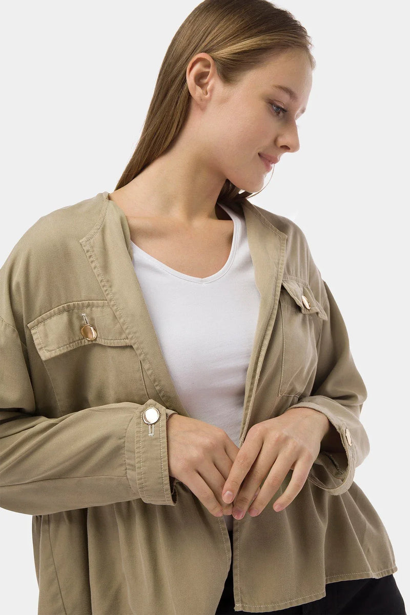 Peplum Shacket Sand – MEME